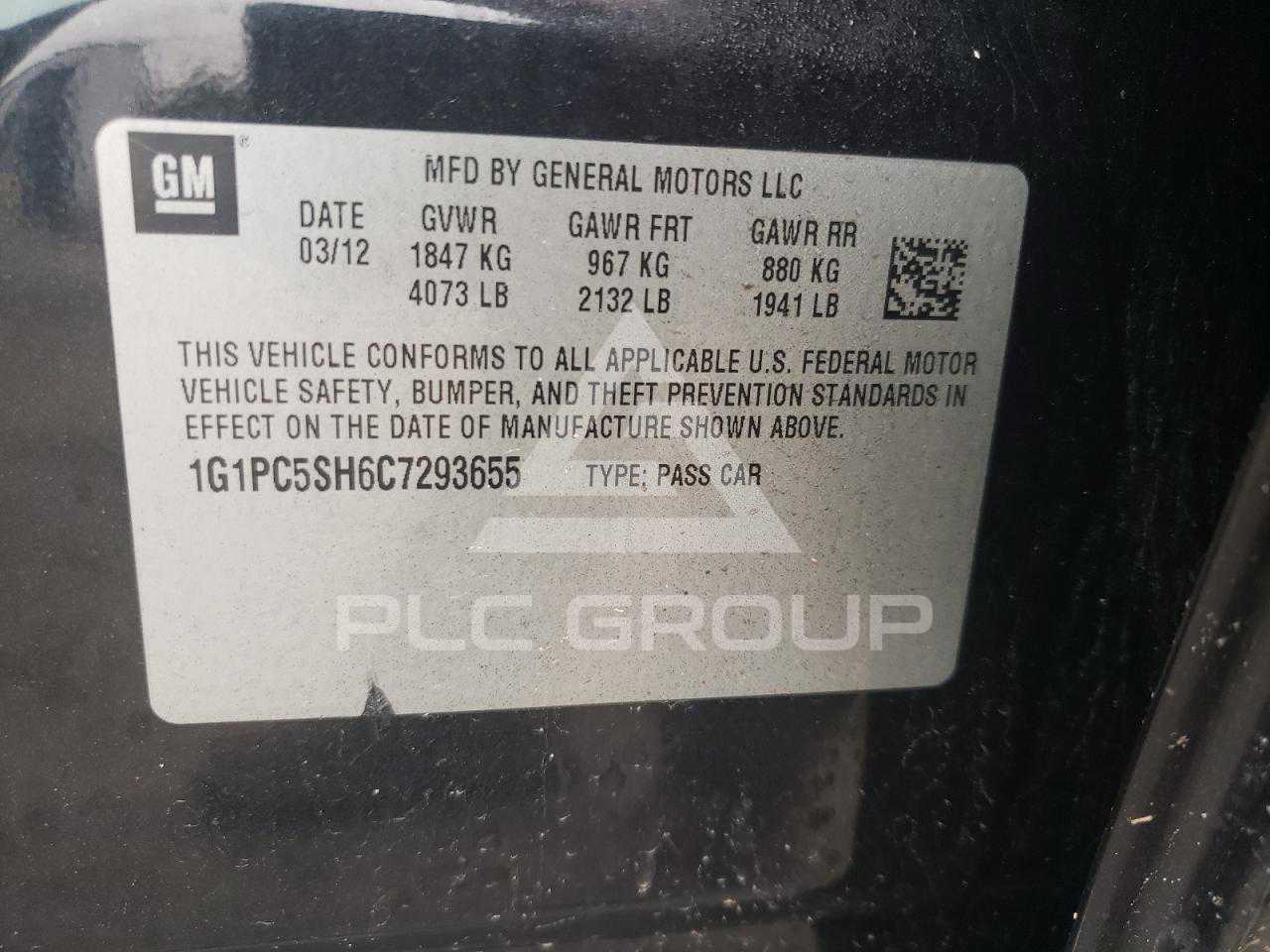 2012 Chevrolet Cruze VIN: 1G1PC5SH6C7293655 from the USA - PLC Group