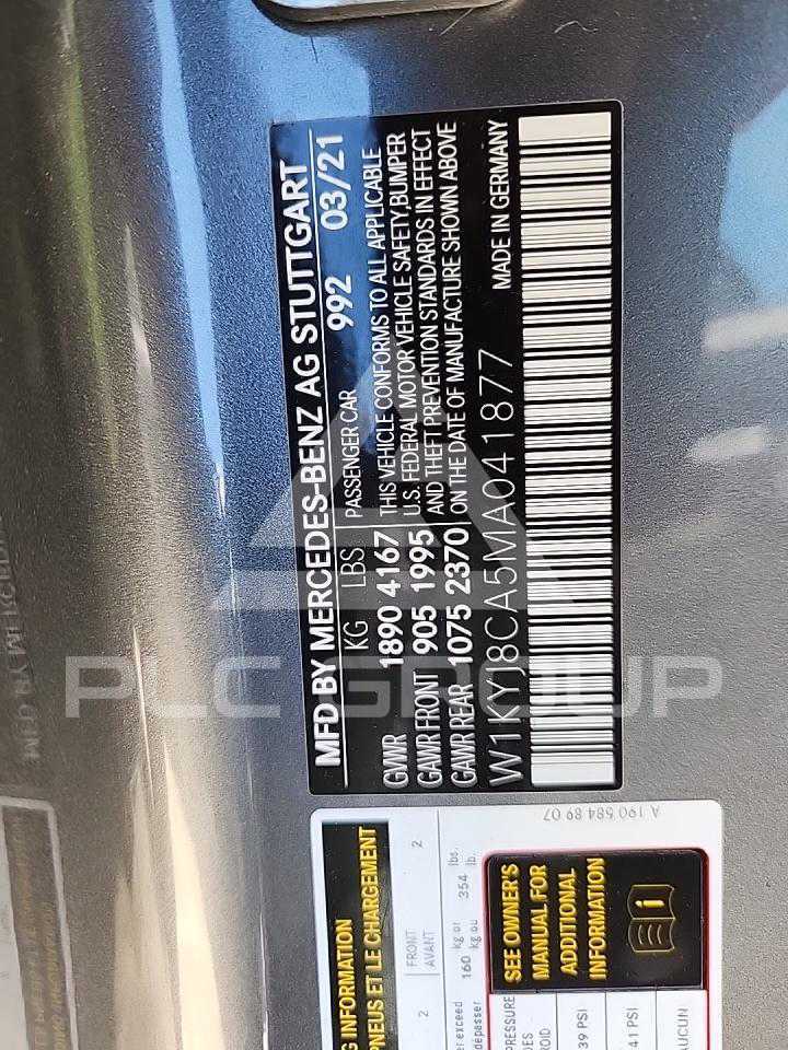 2021 Mercedes Benz AMG VIN: W1KYJ8CA5MA041877 from the USA - PLC Group
